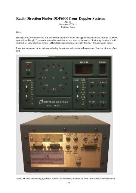 Radio Direction Finder DDF6000 from Doppler Systems - DD1US
