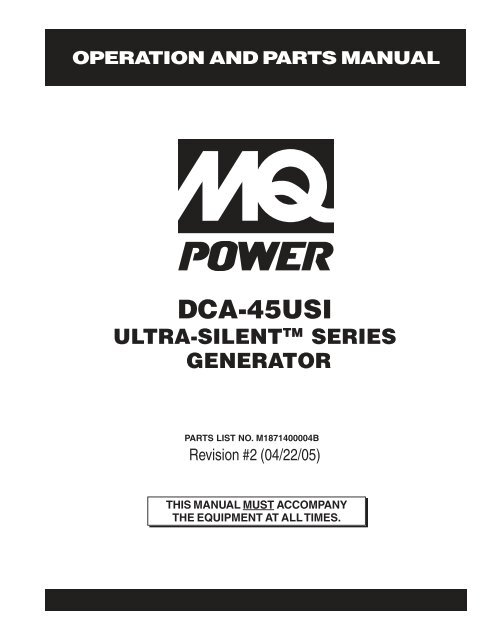 DCA-45USI Manual - Multiquip Inc.