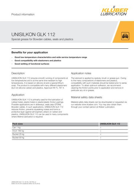 UNISILKON GLK 112 - KlÃ¼ber Lubrication
