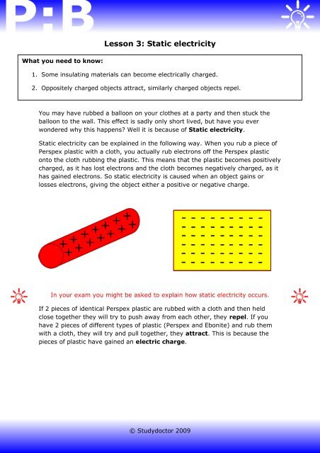 Lesson 3: Static electricity - Lesson 1