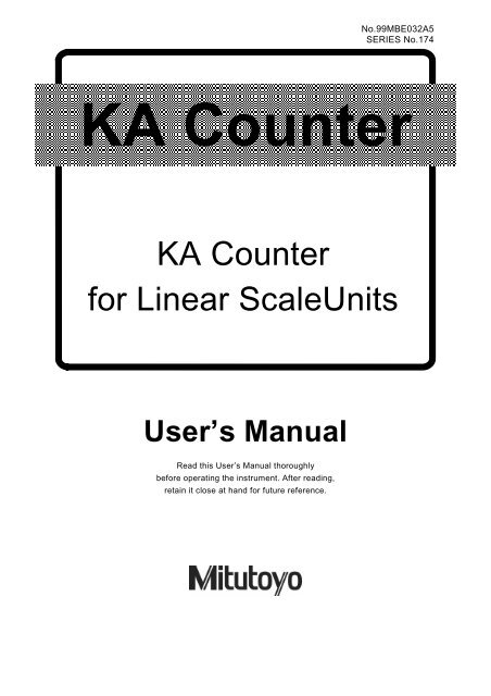 KA Counter for Linear ScaleUnits - Mitutoyo America Corporation