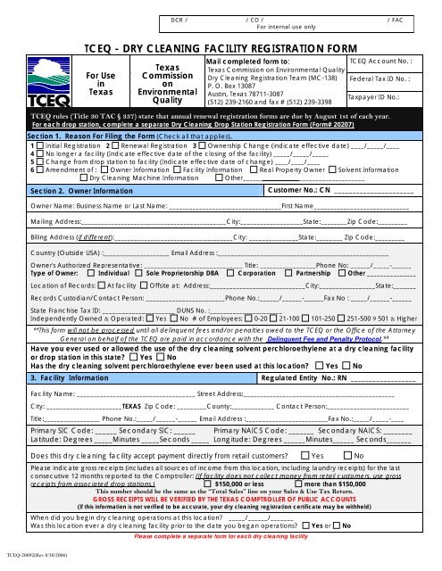 Dry Cleaning Facility Registration Form - TCEQ e-Services