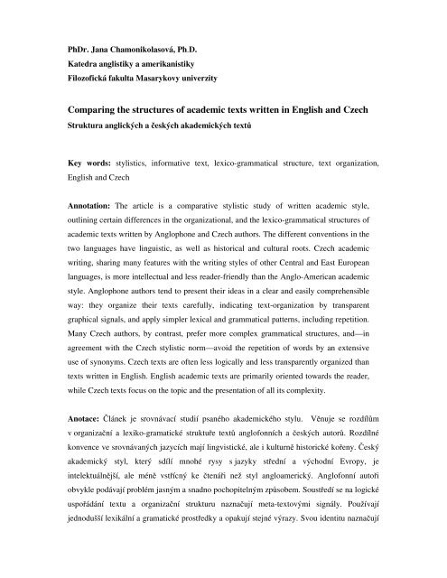 Comparing the structures of academic texts written in English and ...