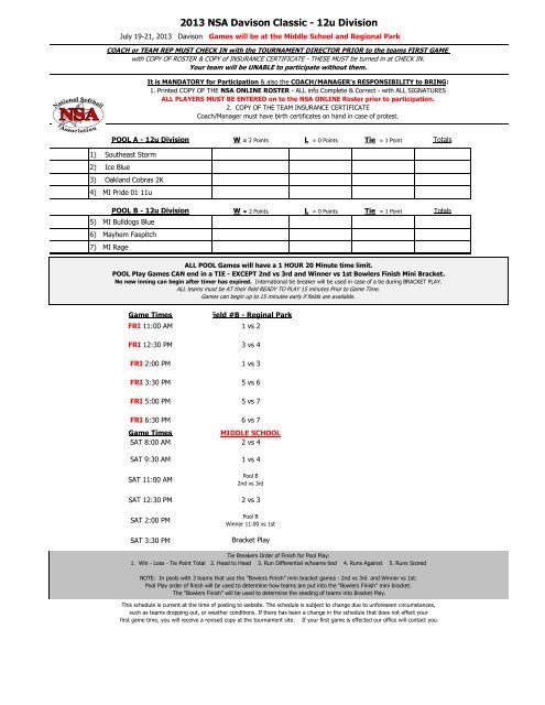 a Printable Version of Pool Play and Bracket Play