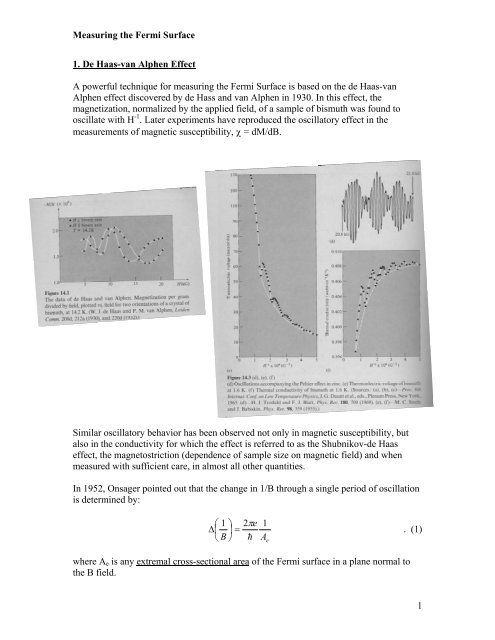 Measuring the Fermi Surface 1 1. De Haas-van Alphen Effect A ...