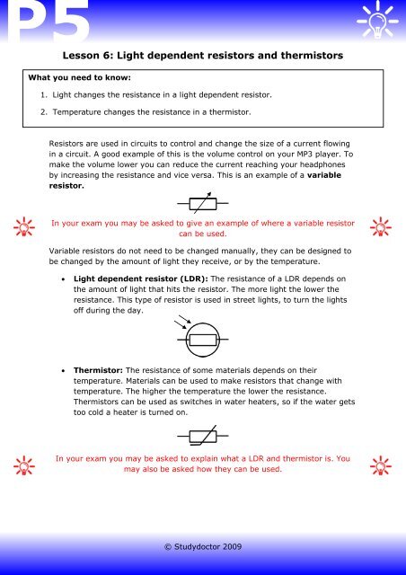 Lesson 6: Light dependent resistors and thermistors - Lesson 1