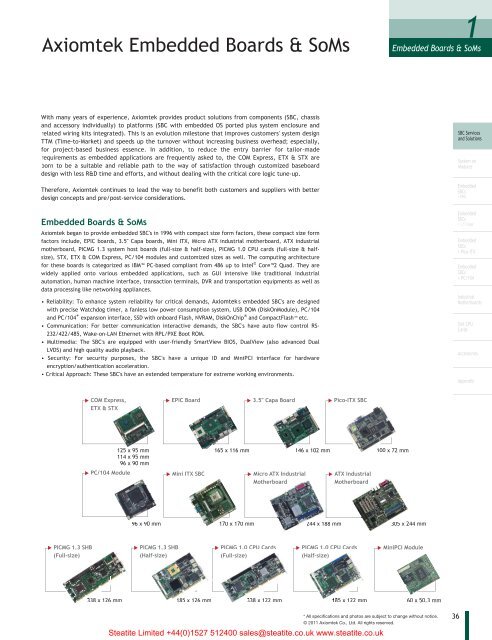 Axiomtek Embedded Boards & SoMs - Steatite Embedded