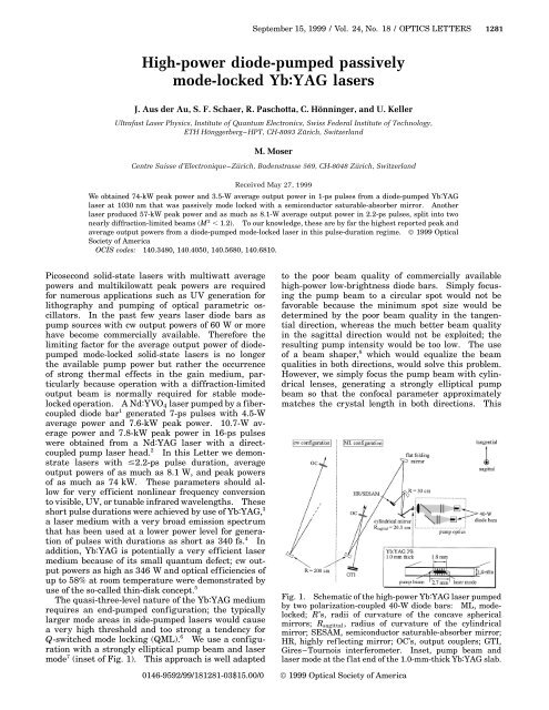 High-power diode-pumped passively mode-locked Yb:YAG lasers