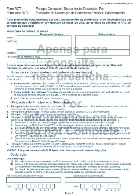 Form RCT 1 Formulário RCT 1 - Revenue Commissioners
