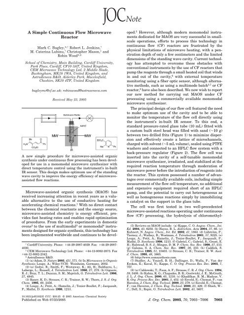A Simple Continuous Flow Microwave Reactor