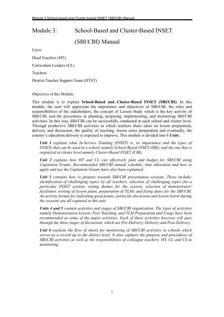 Module 3: School-Based and Cluster-Based INSET (SBI/CBI ... - JICA