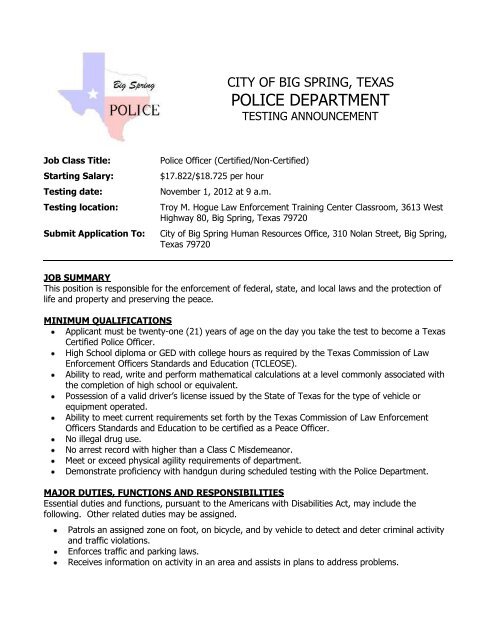 POLICE DEPARTMENT - City of Big Spring