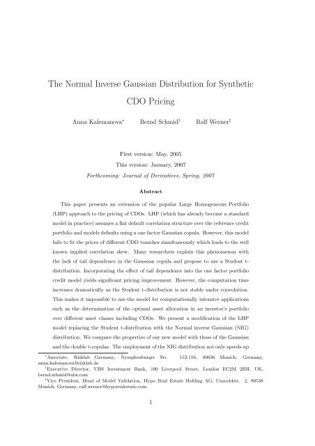 The Normal Inverse Gaussian Distribution for Synthetic ... - risklab
