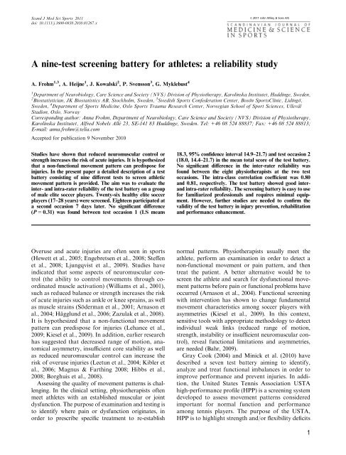 A nine-test screening battery for athletes