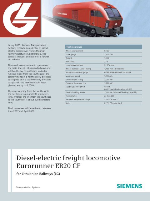 Diesel-electric freight locomotive Eurorunner ER20 CF - Siemens