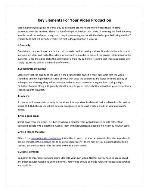 Key Elements For Your Video Production