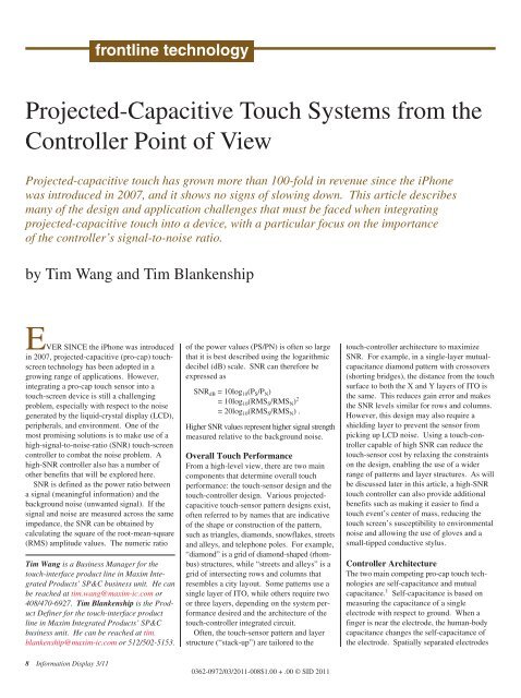 Projected-Capacitive Touch Systems from the Controller Point of View