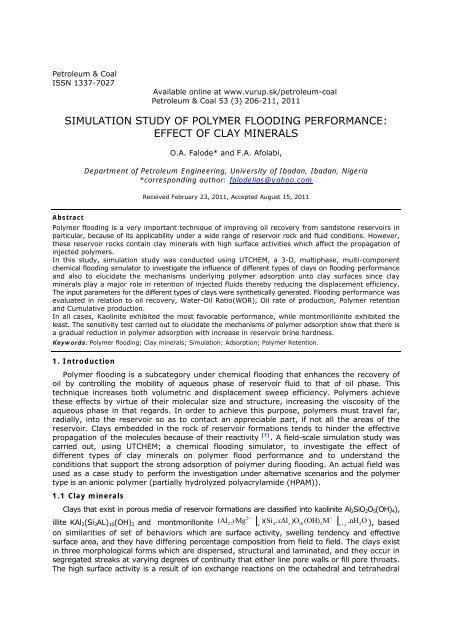 SIMULATION STUDY OF POLYMER FLOODING PERFORMANCE ...
