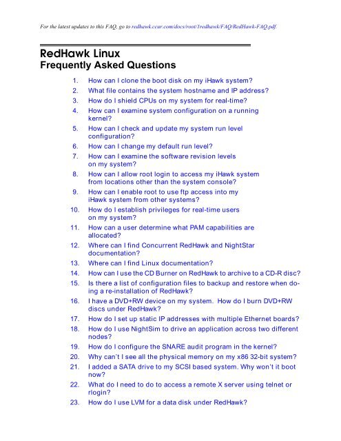 Redhawk Linux Frequently Asked Questions
