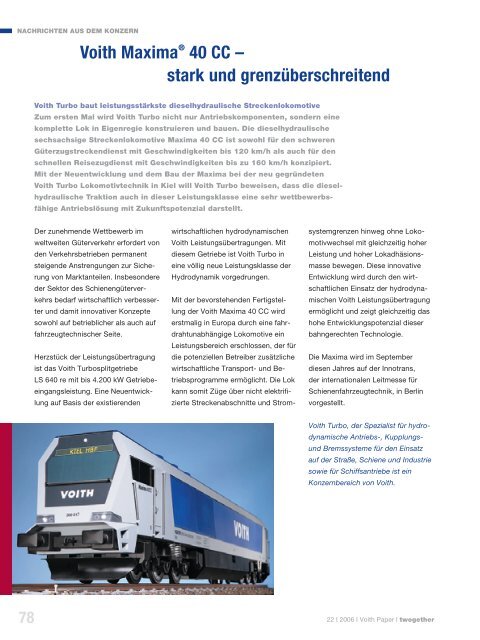 Voith Maxima® 40 CC – stark und grenzüberschreitend