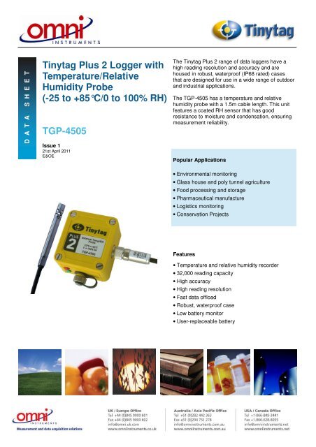 Tinytag Plus 2 - TGP-4505 Datalogger - Omni Instruments