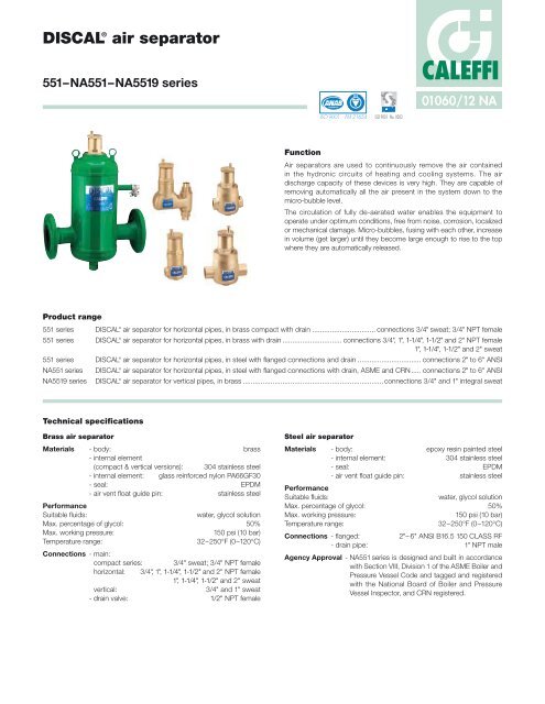 DISCAL® Air Separator - Caleffi