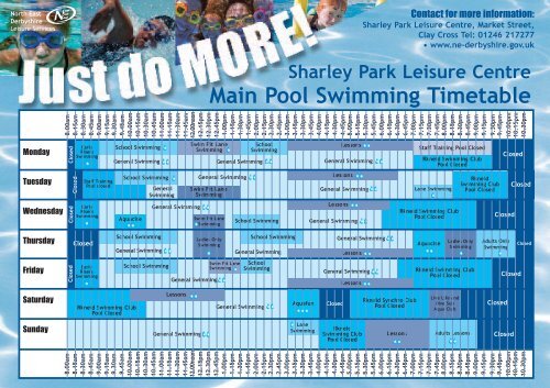Main Pool Swimming Timetable - Active Derbyshire