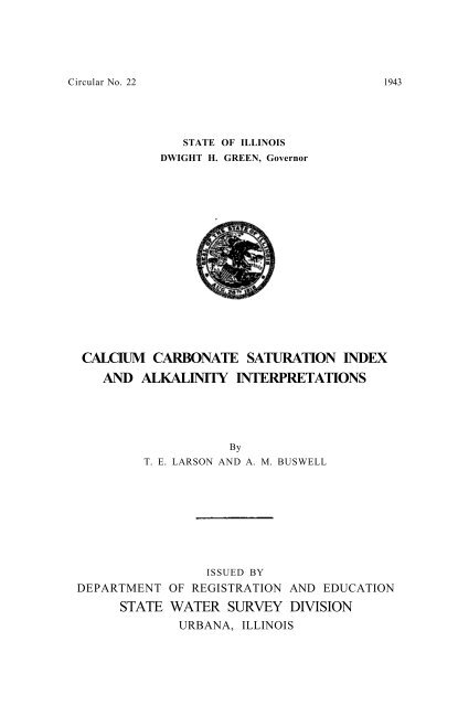 Calcium carbonate saturation index and alkalinity interpretations ...