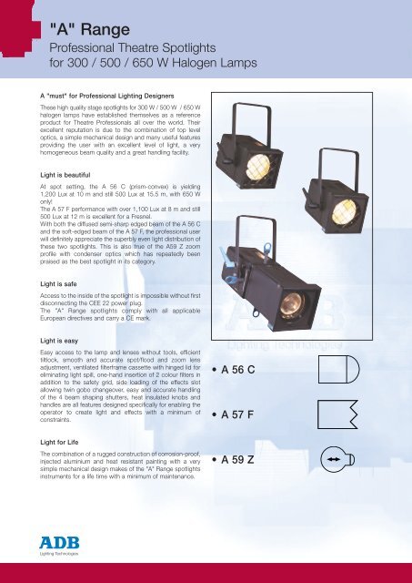 a range data sheet - ADB Lighting Technologies