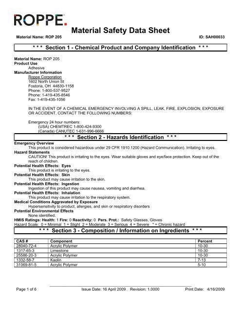 205 Adhesive - Roppe Corporation