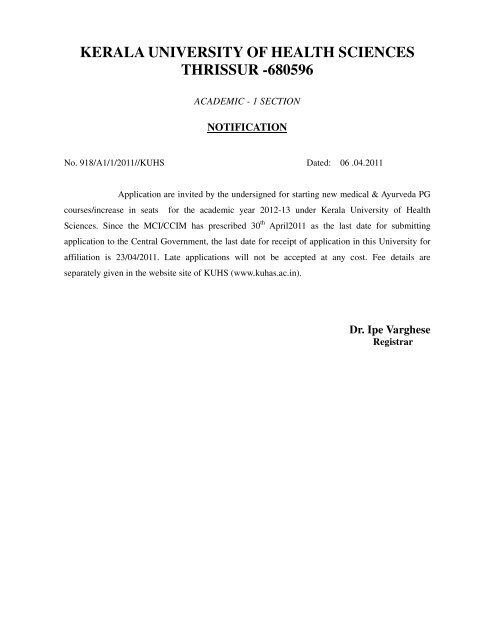 Notification - Government of Kerala