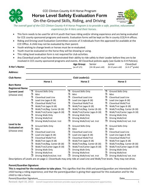 Horse Riding Level Evaluation Form - Cornell Blogs Service