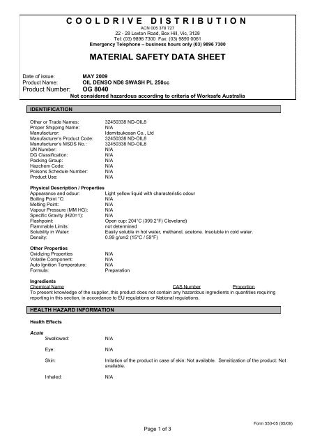 MSDS - Cooldrive Distribution