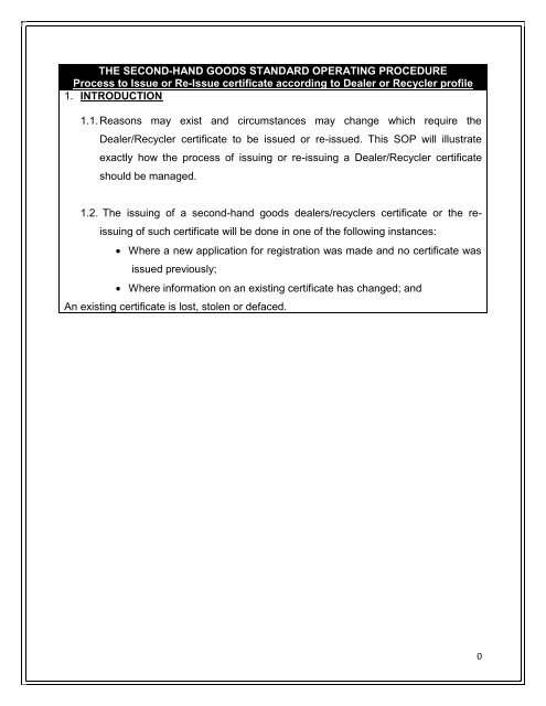 THE SECOND-HAND GOODS STANDARD OPERATING ... - SAPS