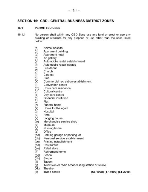 SECTION 16: CBD - CENTRAL BUSINESS DISTRICT ZONES