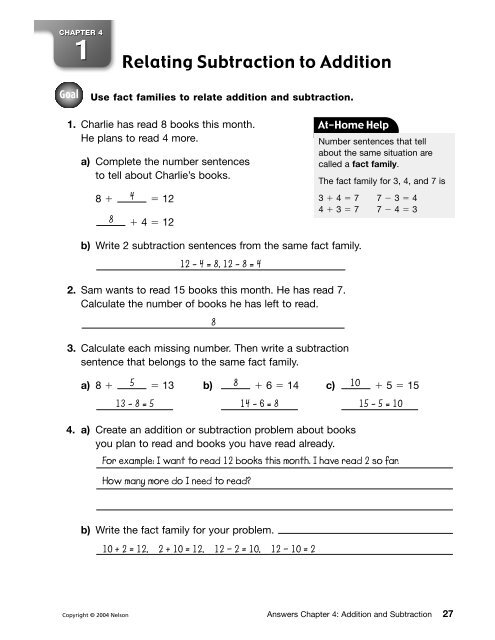 Relating Subtraction to Addition
