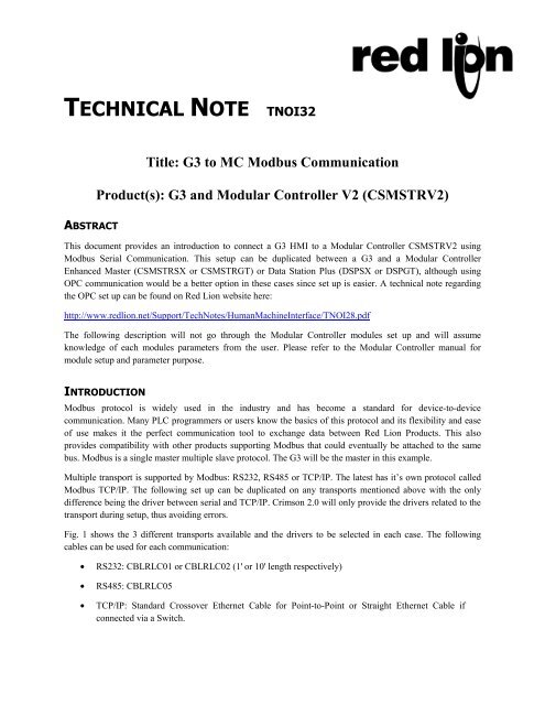 G3 to Modular Controller Modbus Communication - Red Lion Controls