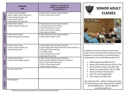 Senior Adult Activity Schedule - the City of Beverly Hills
