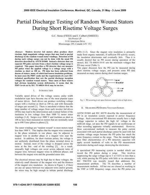 Partial Discharge Testing of Random Wound Stators ... - IEEE Xplore