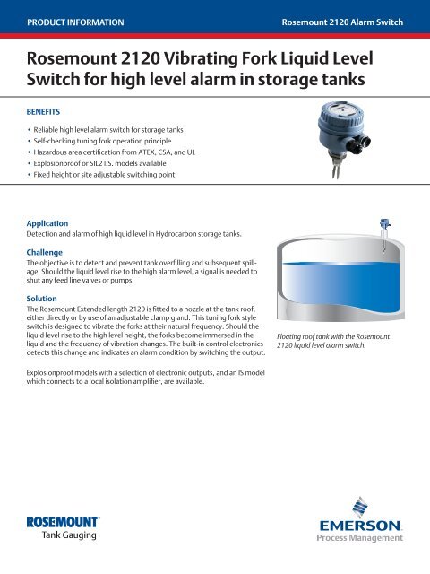 Rosemount 2120 Vibrating Fork Liquid Level Switch for high level ...