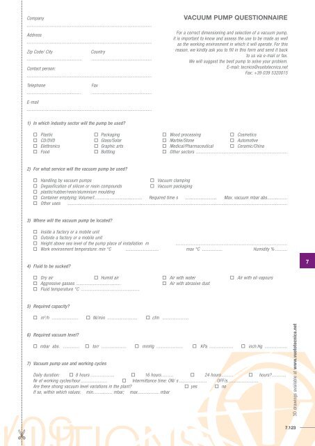 VACUUM PUMP QUESTIONNAIRE