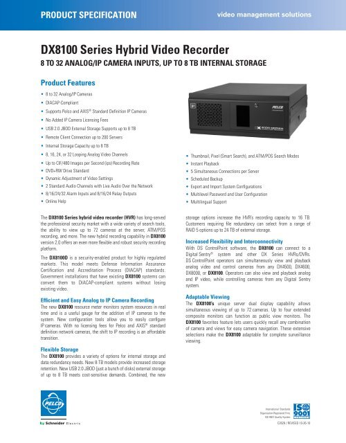 Pelco DX8100 Series Hybrid Video Recorder - Signal Control ...