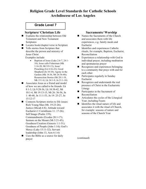 Grade 7 - the Archdiocese of Los Angeles