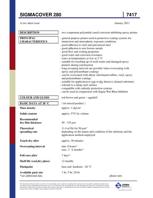 SIGMACOVER 280 7417 - SIGMA PAINTS