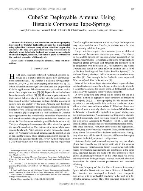 CubeSat Deployable Antenna Using Bistable ... - IEEE Xplore