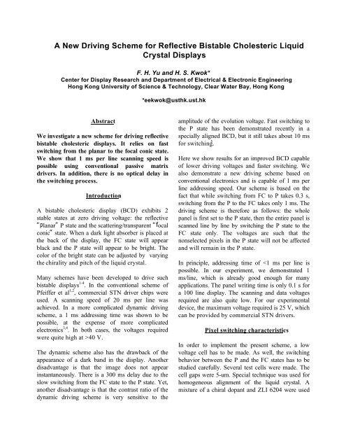 A New Driving Scheme for Reflective Bistable Cholesteric LCDs