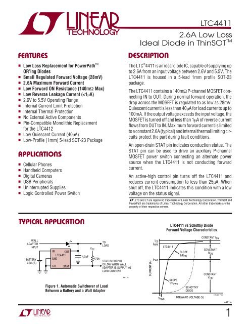 LTC4411 - 2.6A Low Loss Ideal Diode in Thinsot - Linear Technology