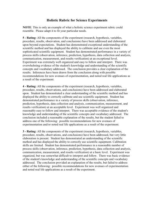 Holistic Rubric for Science Experiments - Super Science Fair Projects