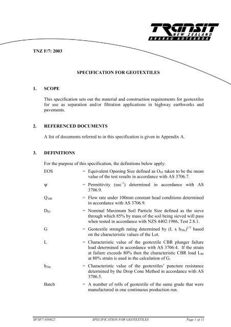 Specification for geotextiles TNZ F/7 - NZ Transport Agency