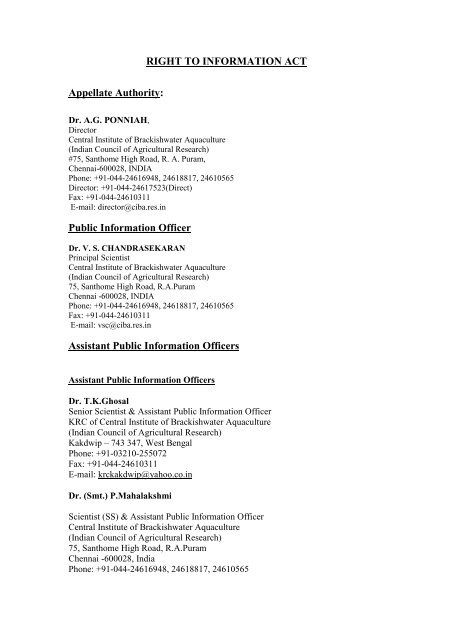 Proactive disclosure under RTI Act, 2005 - Central Institute of ...